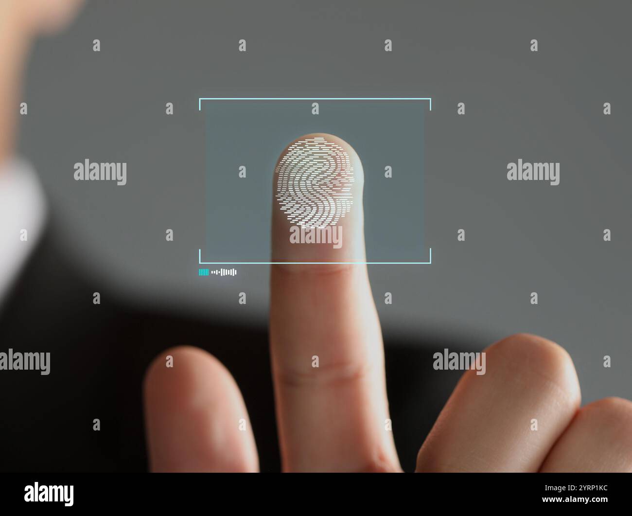 Man pressing finger to surface showing friction ridges pattern, closeup ...