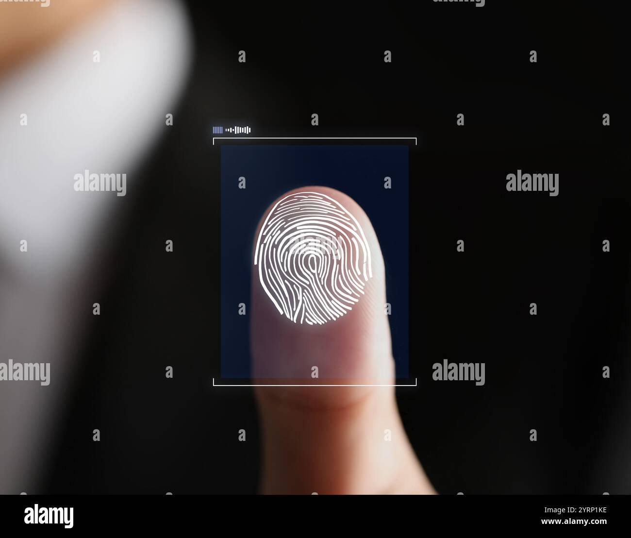 Man pressing finger to surface showing friction ridges pattern, closeup ...