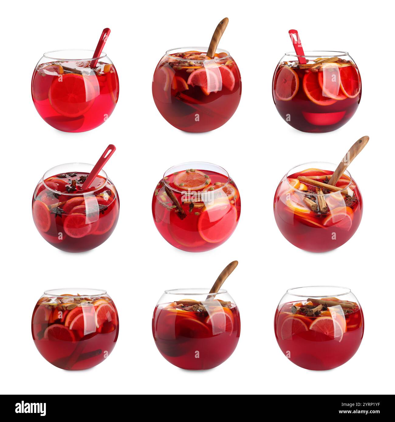 Tasty punch drink in glass bowl isolated on white, collage Stock Photo ...