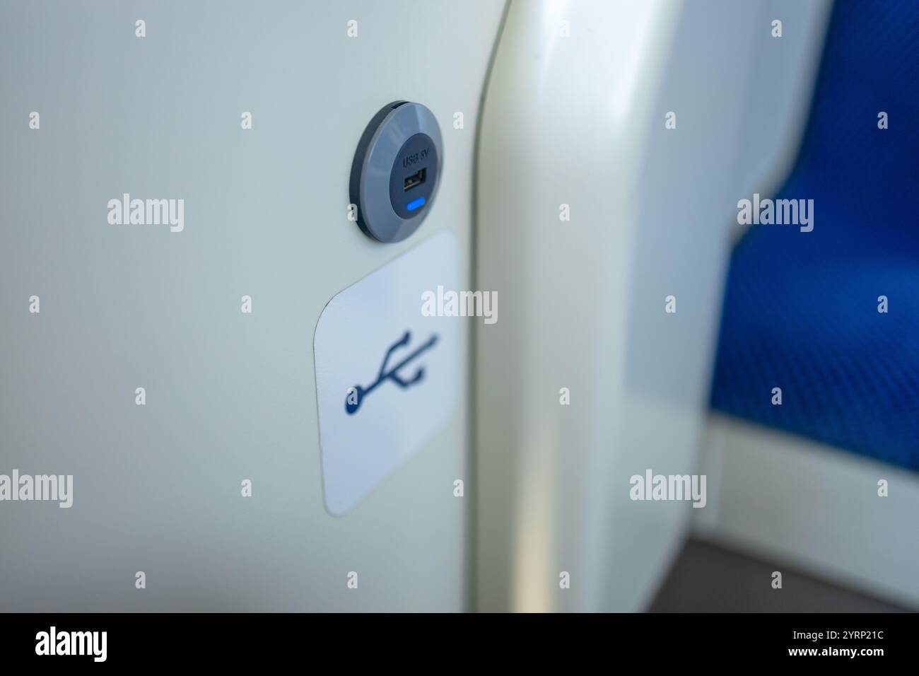 modern bus interior of passenger cabin with gadget USB charging port on ...