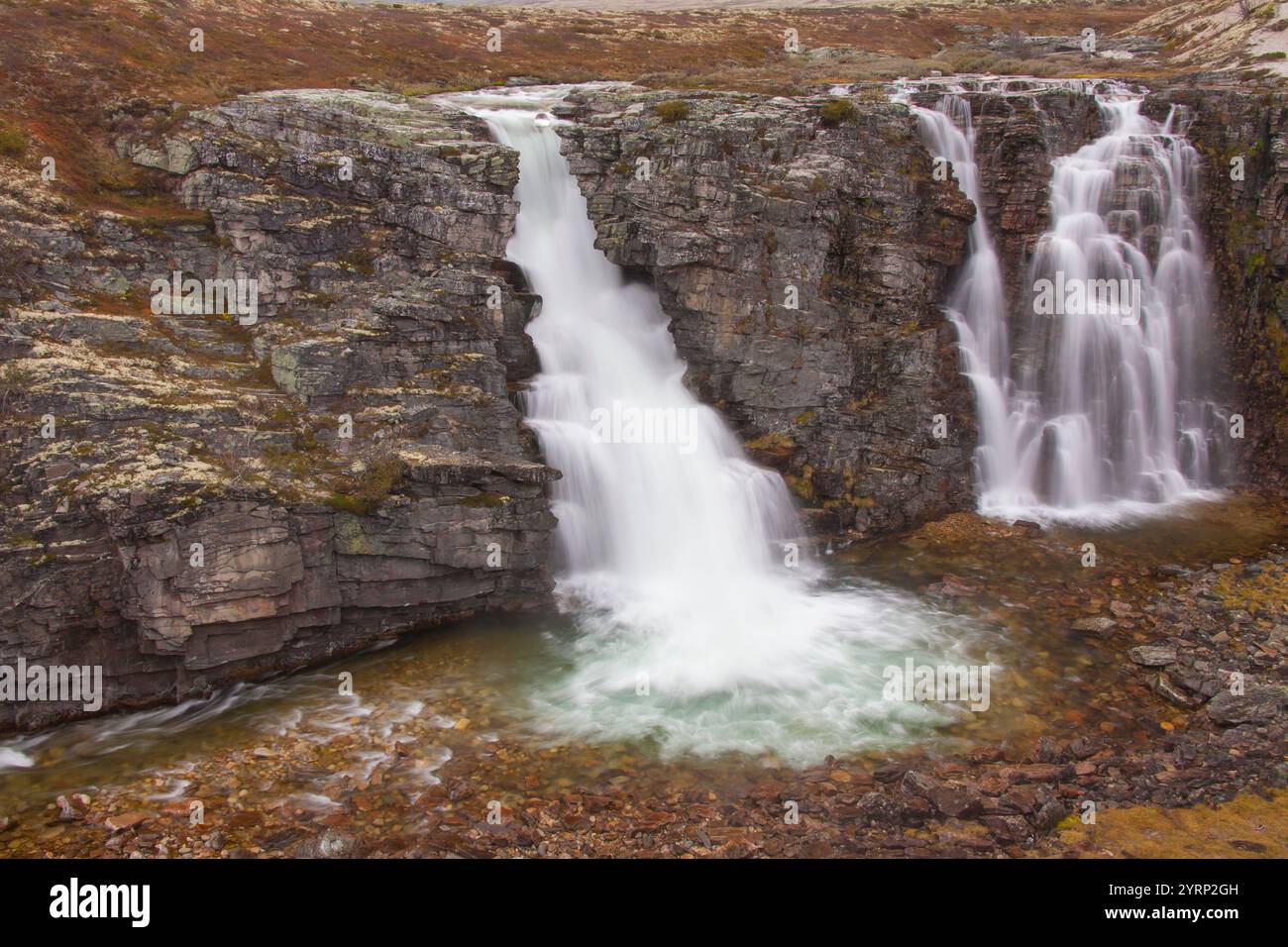 Brudesløret, waterfall, Stora Ula river, Rondane National Park, Dovre ...