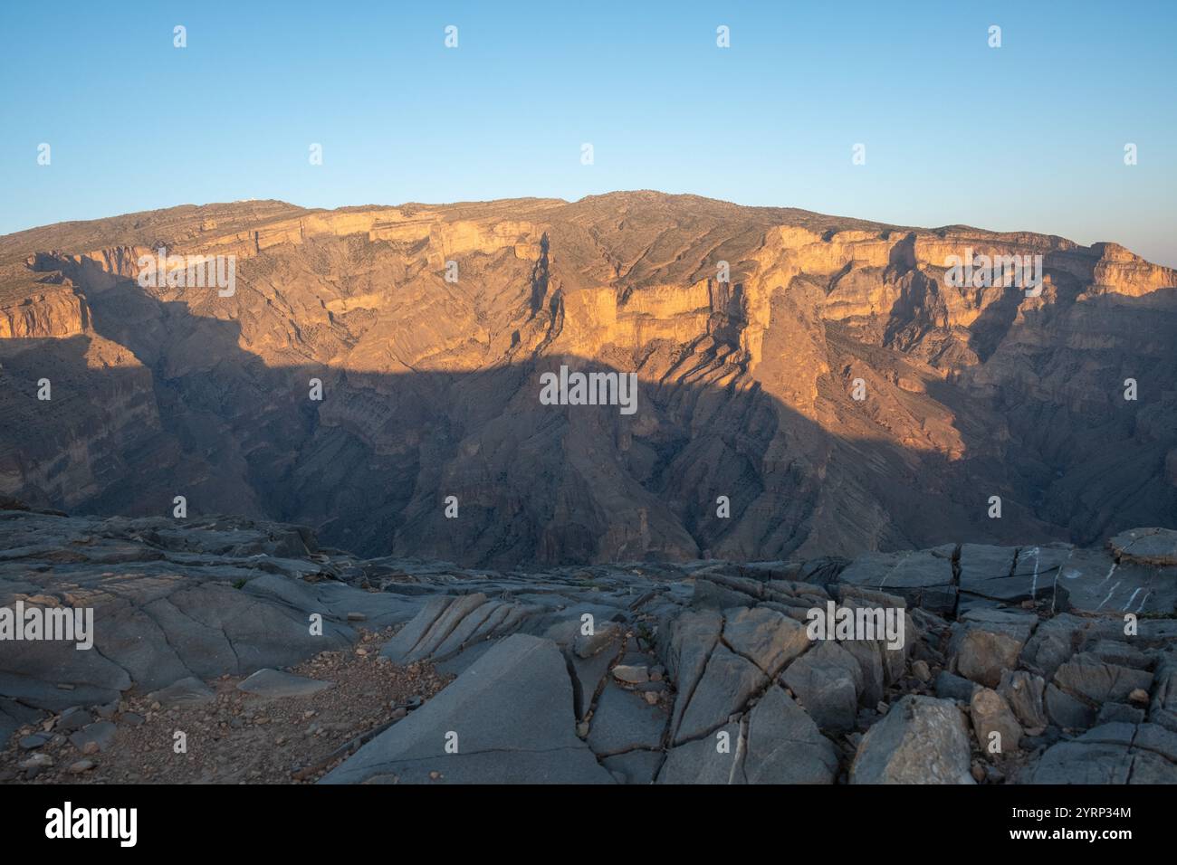 Spectacular view of Omans Grand Canyon, located in Jebel Shams mountain ...