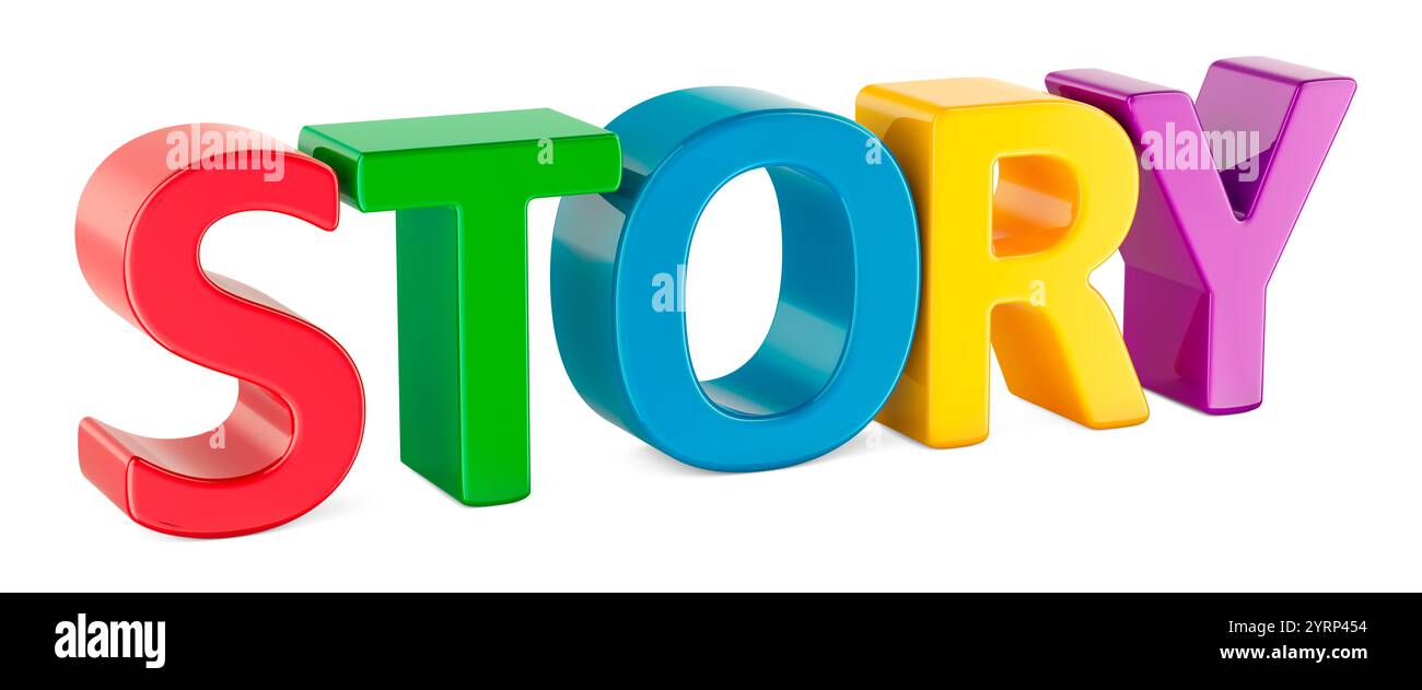 Story, colored inscription. 3D rendering isolated on white background ...