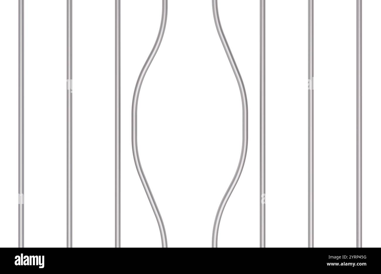 Metal prison bars bent, curved metal rods of jail cage. Prison escape ...