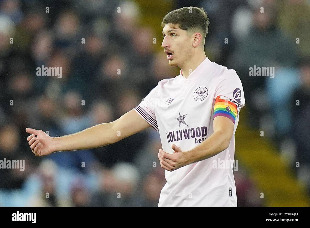 Brentford's Vitaly Janelt wearing a Rainbow Laces captain's armband ...