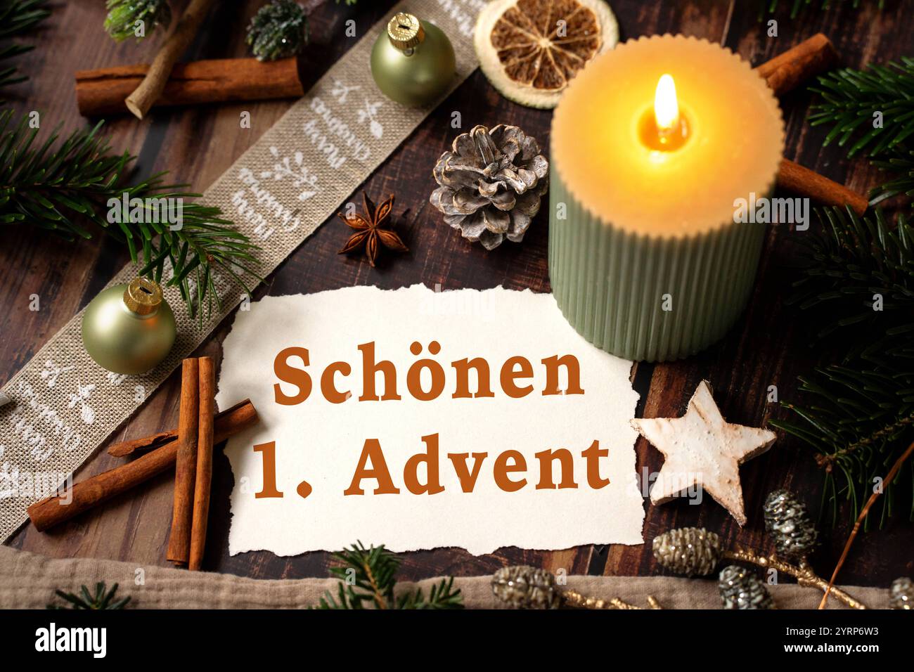 4 December 2024: Happy 1st Advent, Advent greetings next to a burning ...