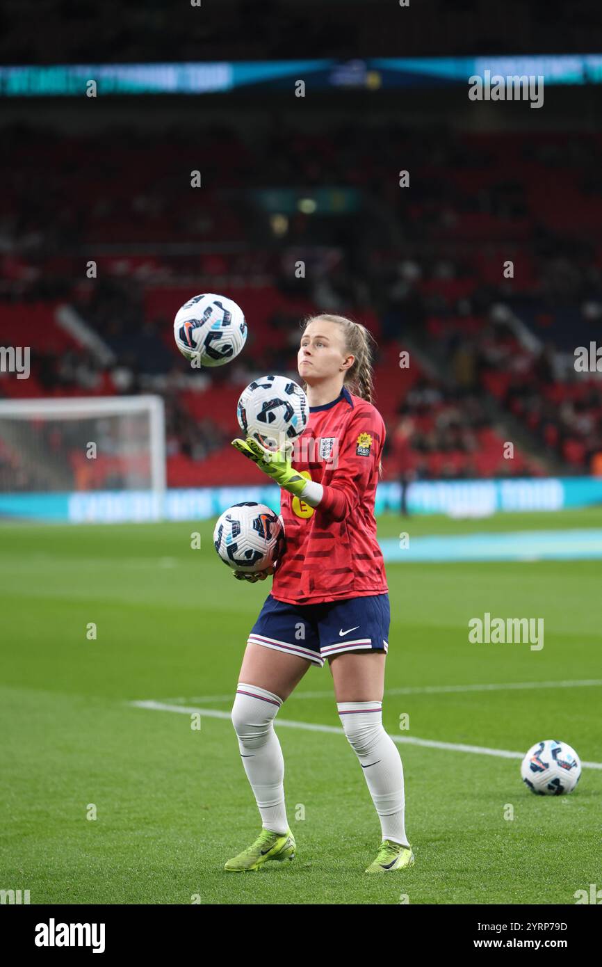 Hannah Hampton juggles three footballs England v USA Wembley Stadium ...