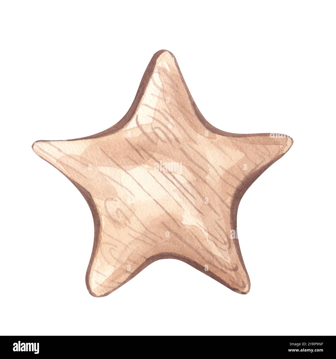 Wooden star, home christmas rustic decoration. Painted aquarelle ...