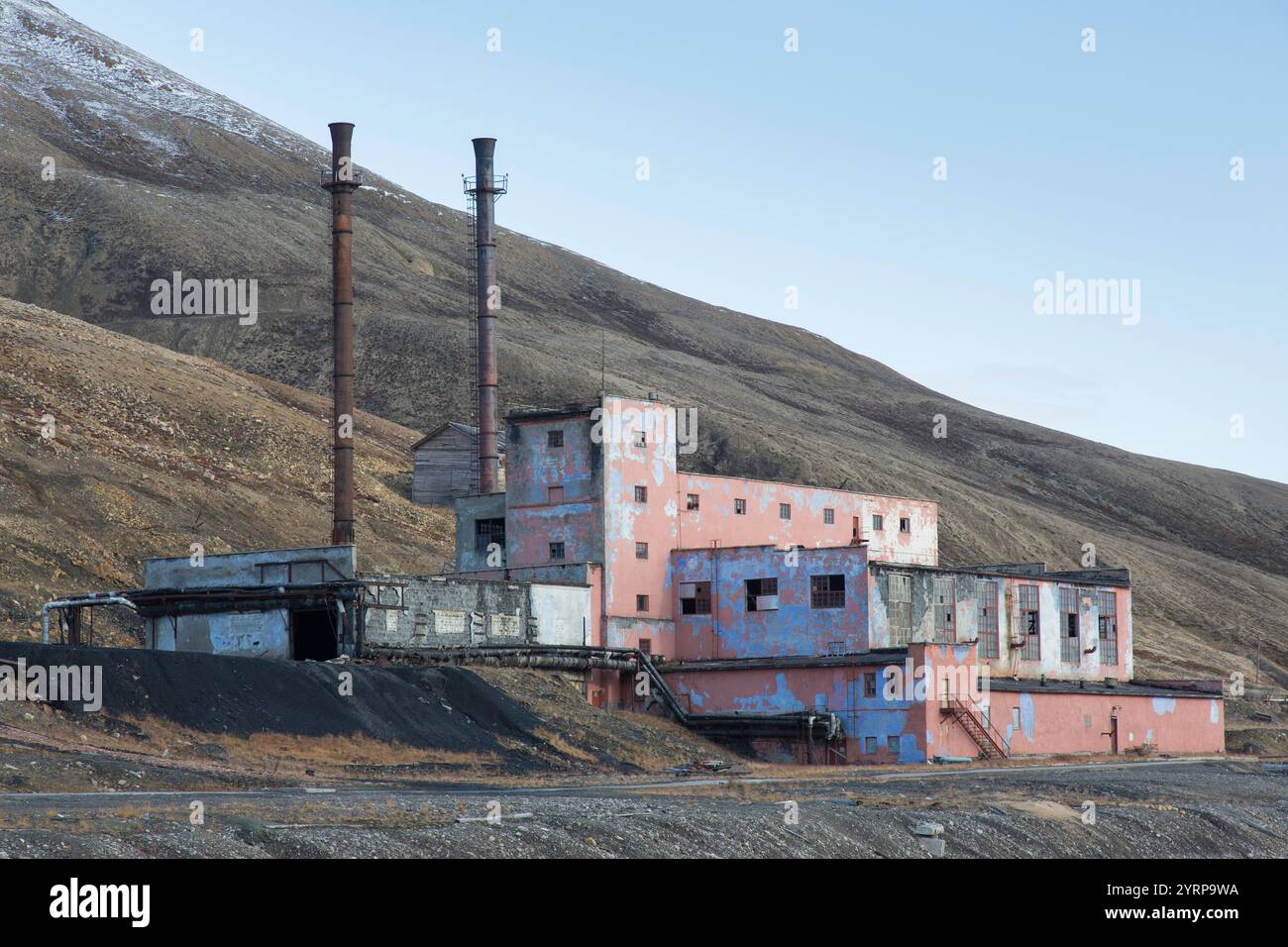 Old power plant in the abandoned Russian town of Pyramiden, Svalbard ...