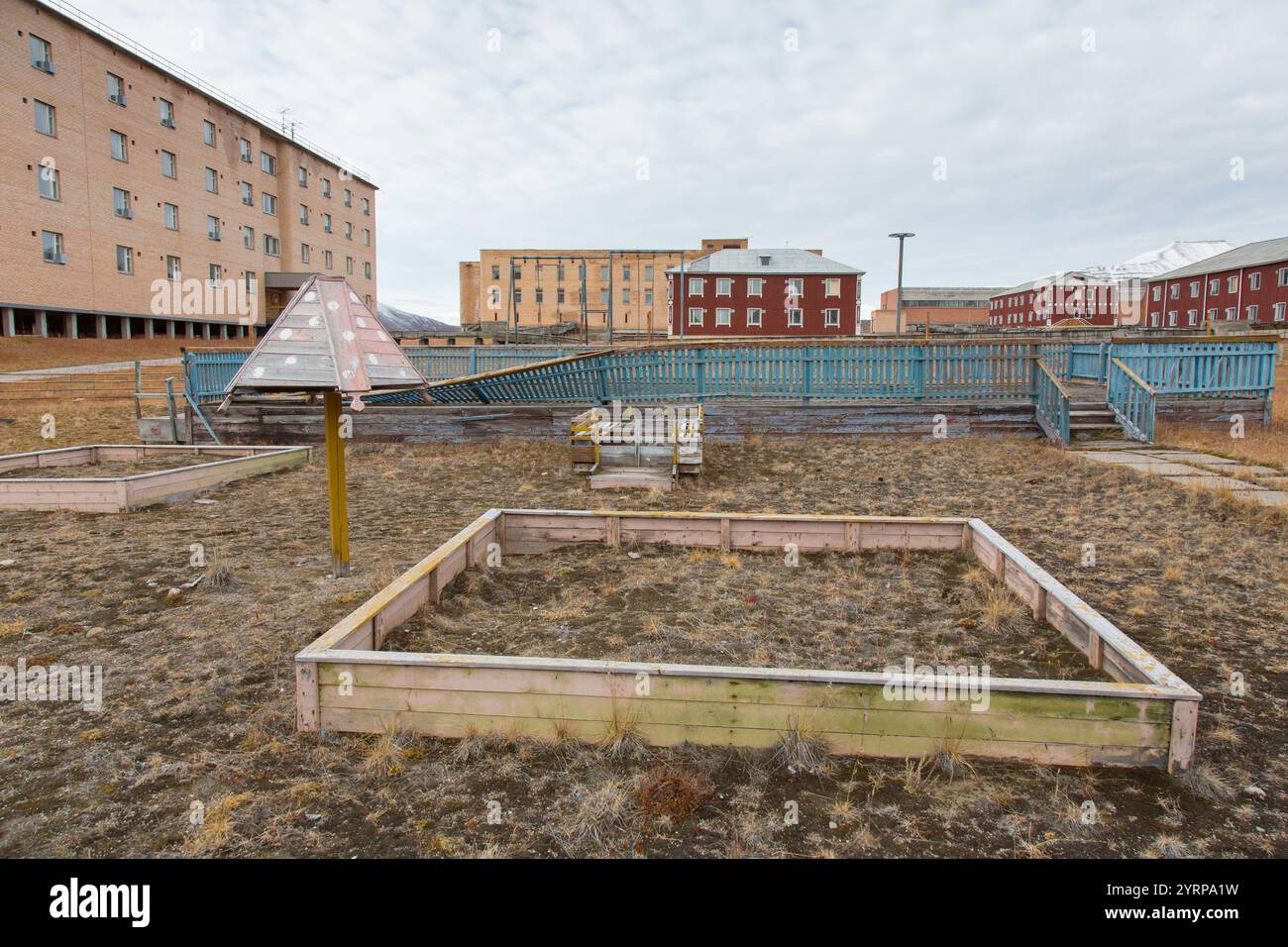 Playground in the abandoned Russian town of Pyramiden, Svalbard ...