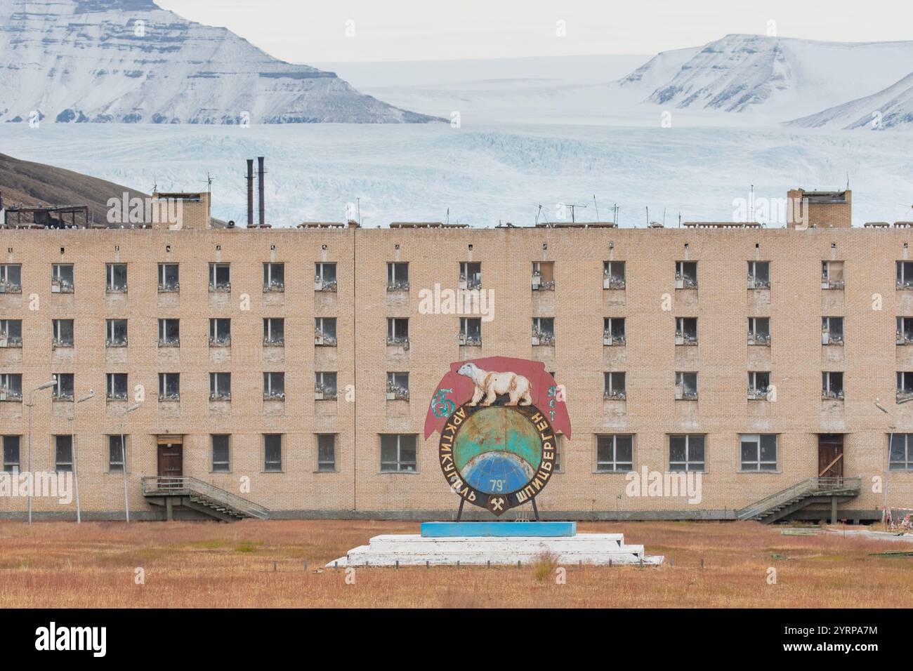View of the abandoned Russian village of Pyramiden, Svalbard ...