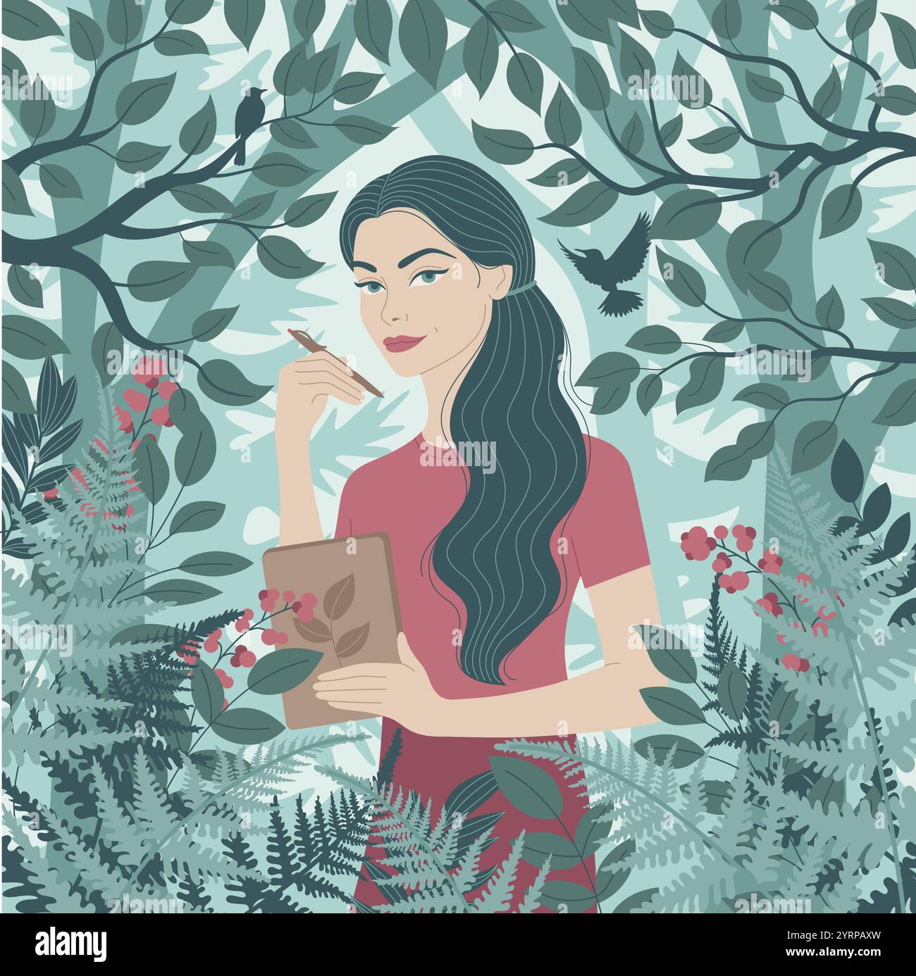 Woman surrounded by birds Stock Vector Images - Alamy