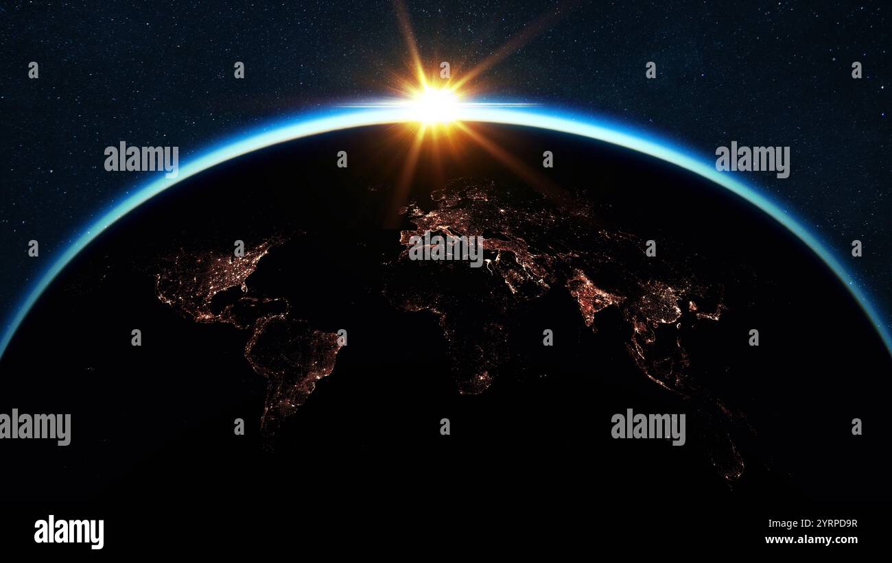 Amazing night planet earth with all continents in the starry sky with ...