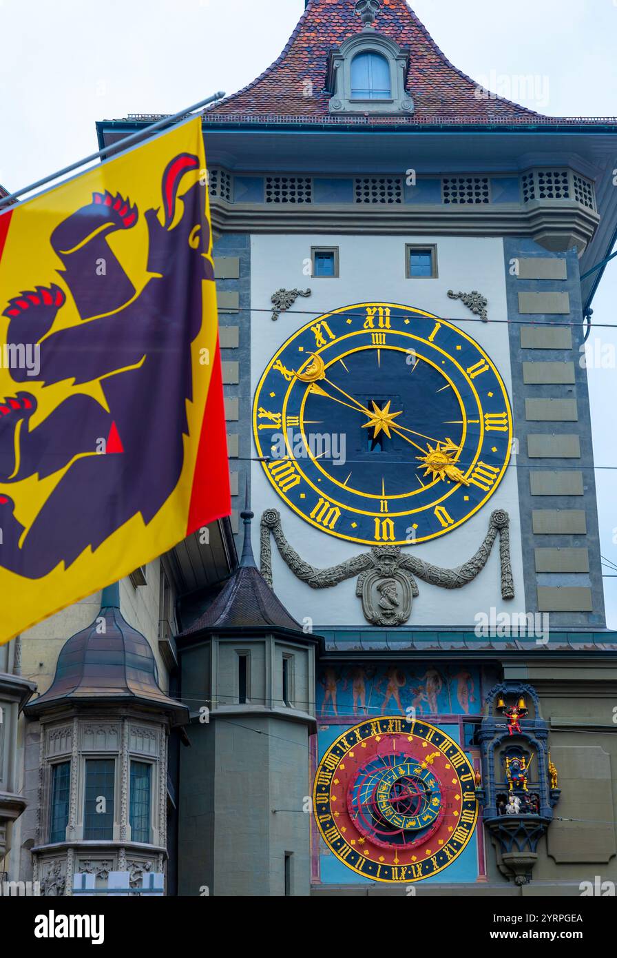 The Clock Tower (Zytglogge) and an Astronomical Clocks and a Flag on ...