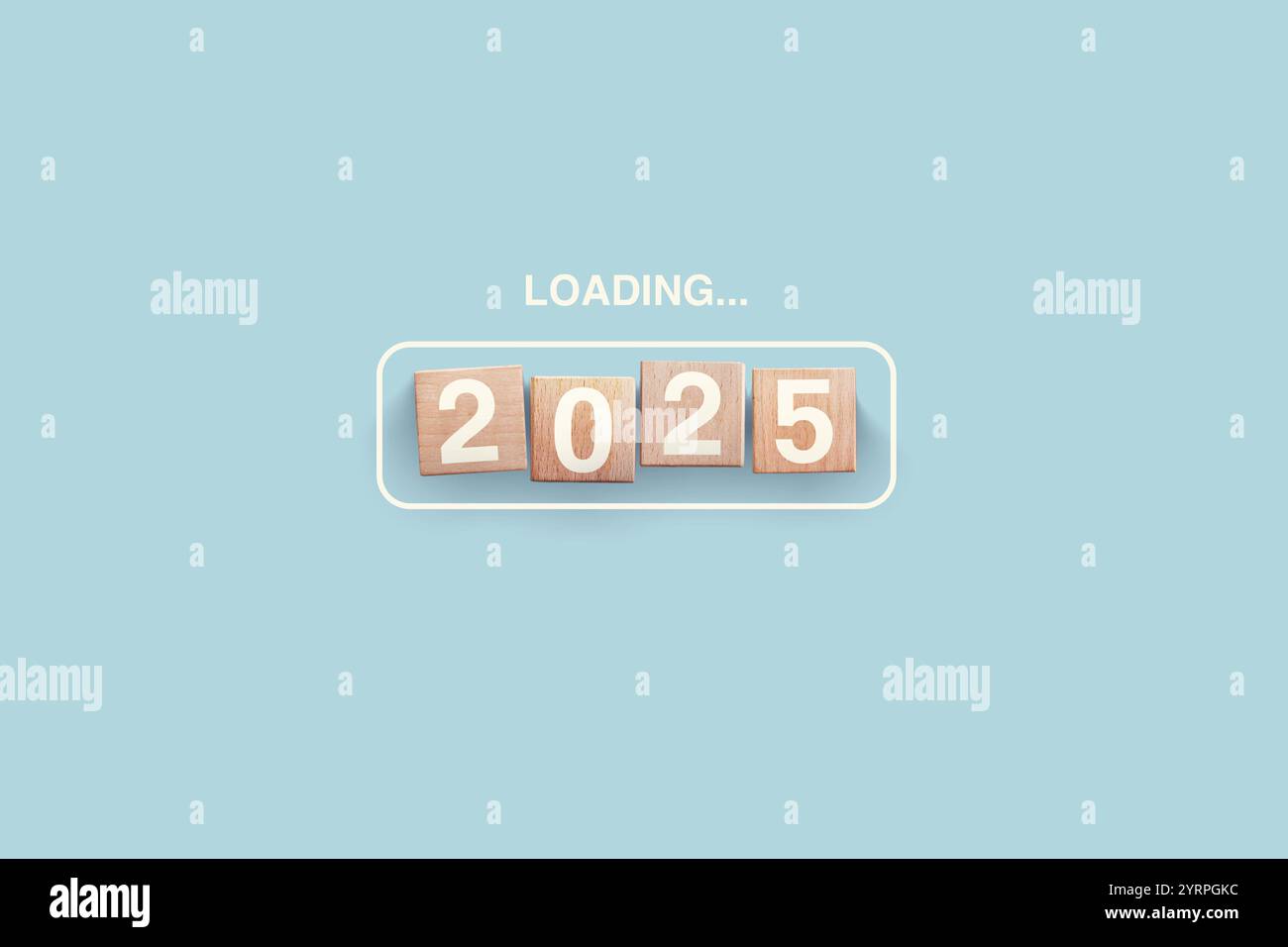 2025 New Year Loading. Loading bar with wooden blocks 2025 on blue ...