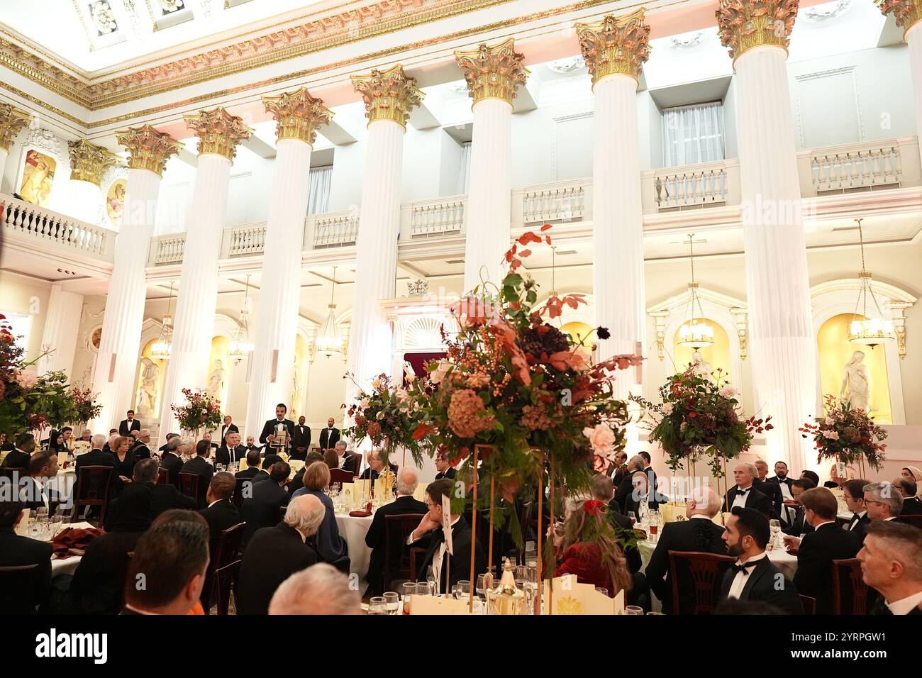 The Emir of Qatar Sheikh Tamim bin Hamad Al Thani speaking at a dinner ...