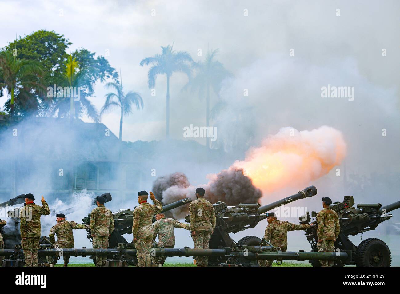 Fort Shafter, Hawaii, USA. 8th Nov, 2024. The Honor Guard fires cannons ...