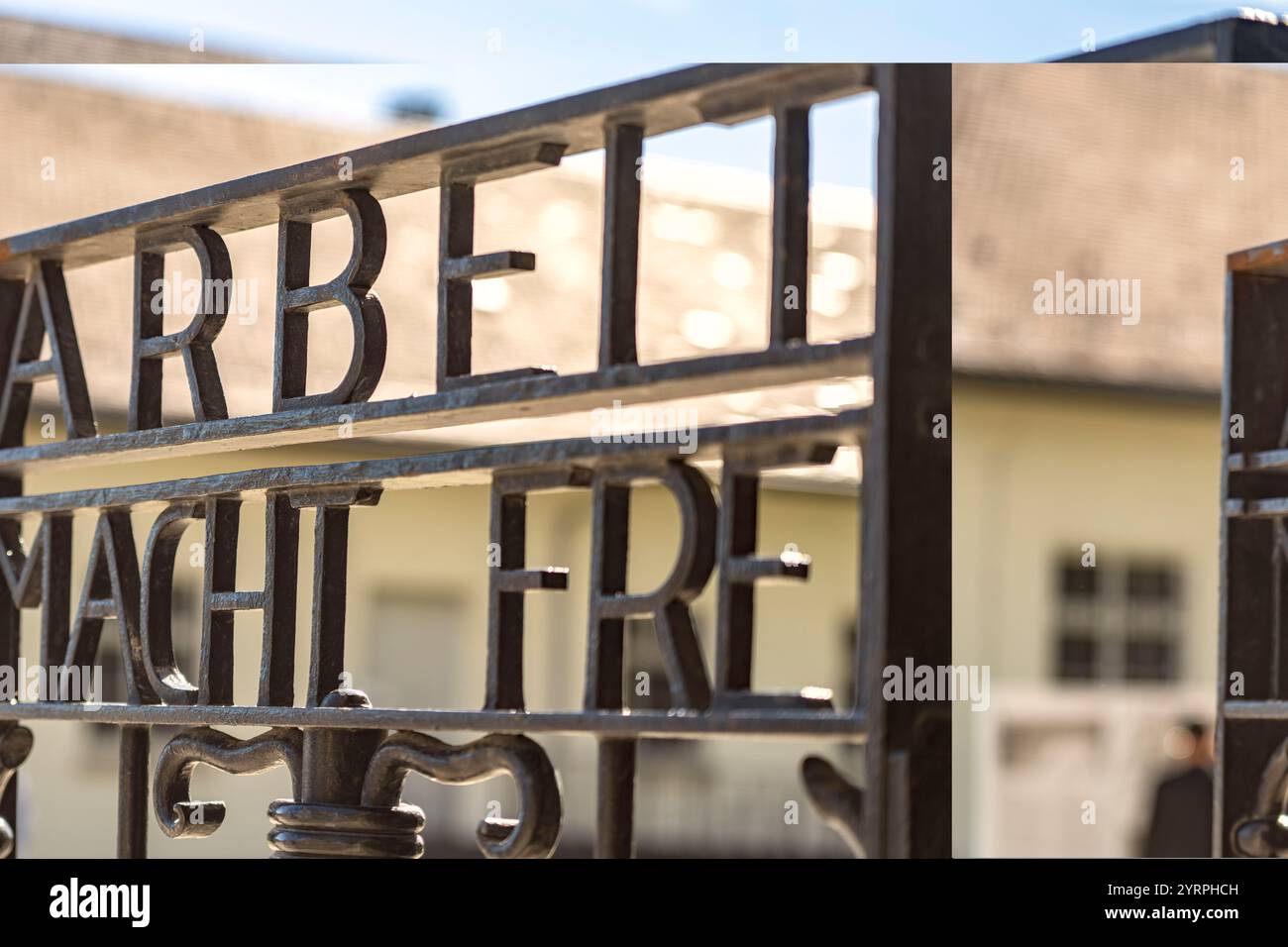 Gate in Dachau concentration camp with the inscription Arbeit macht ...