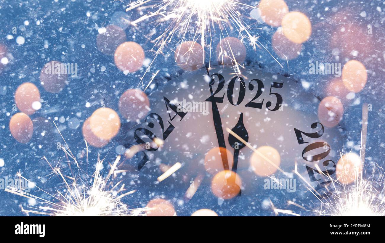 Countdown to midnight. Retro style clock counting last moments before ...