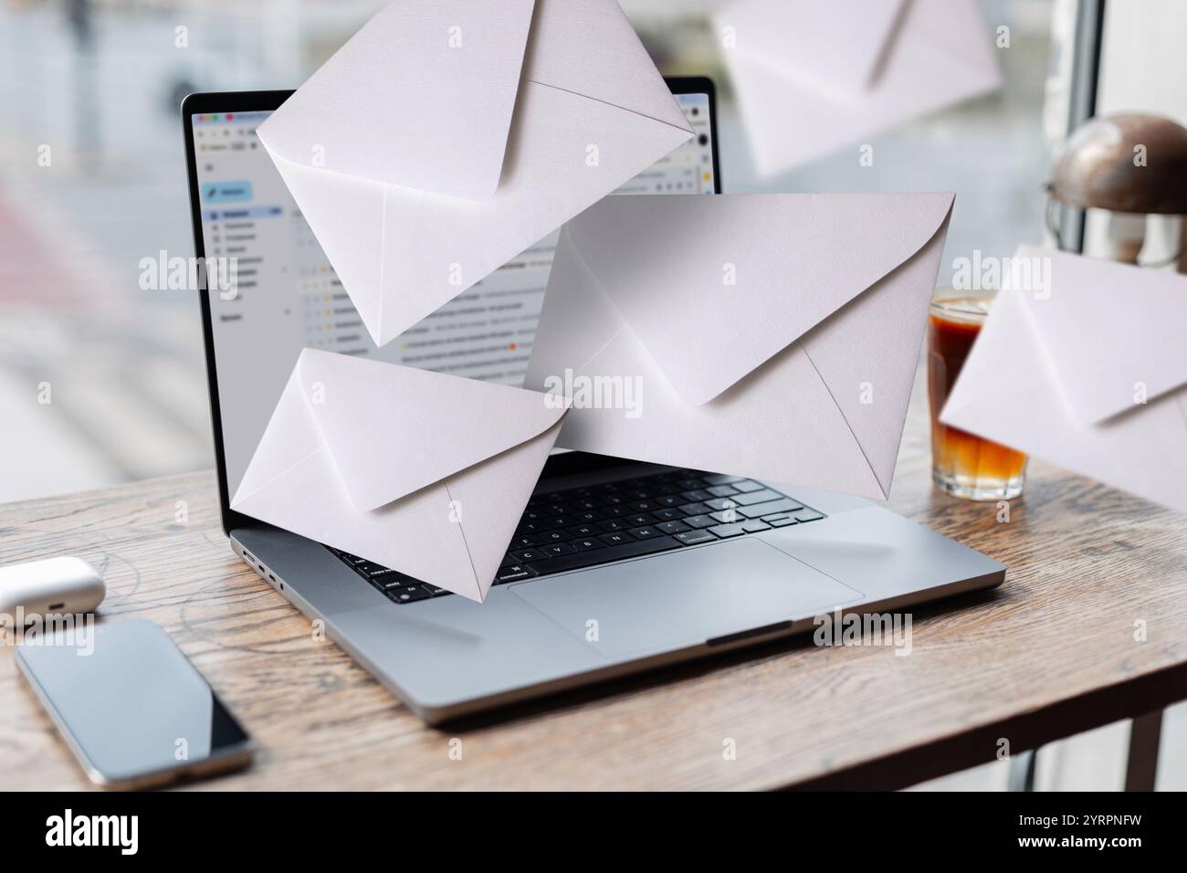 Email incoming flying in open hi-res stock photography and images - Alamy