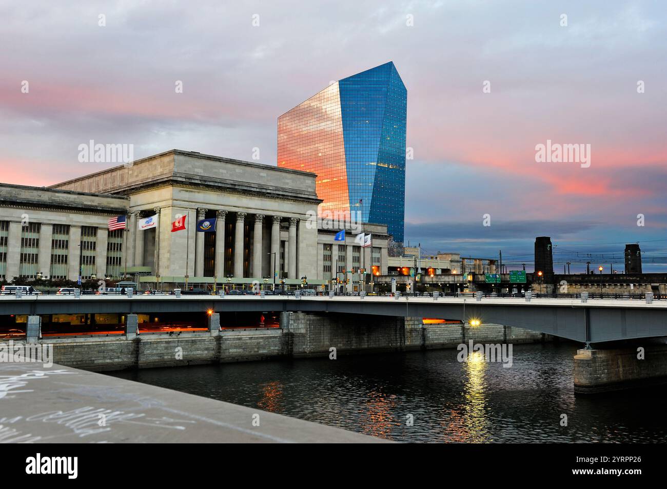 Philadelphia 30th Street Station viewed from Market Street Bridge ...