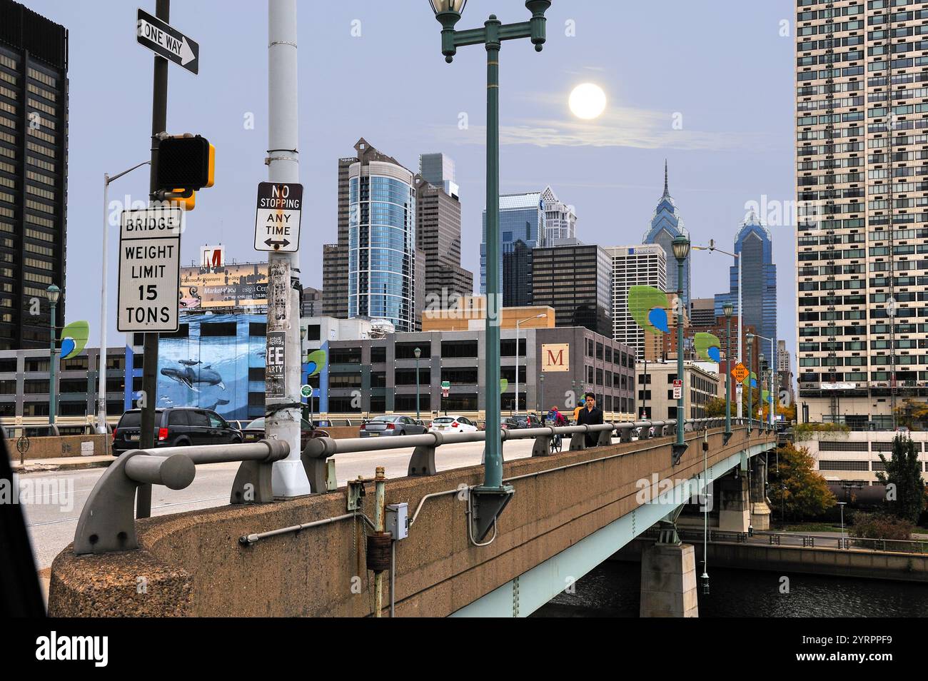 skyline seen from the Chesnut Street Bridge across the Schuylkill River ...