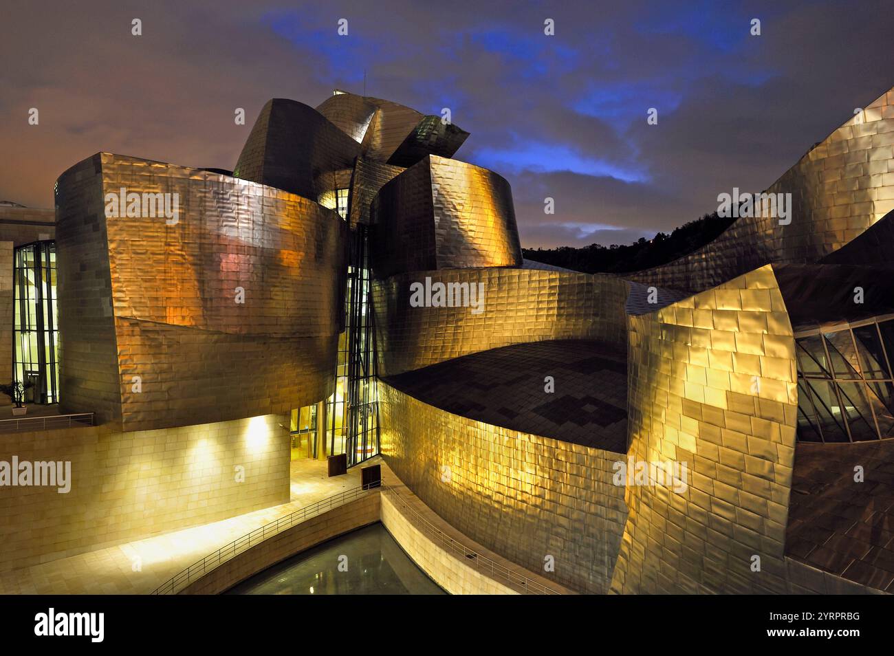 Guggenheim Museum designed by architect Frank Gehry, at night, Bilbao ...