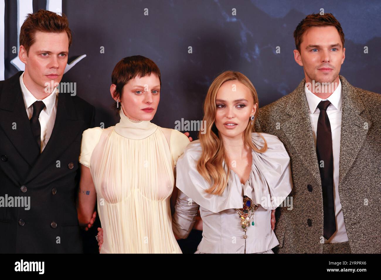 Bill Skarsgard, from left, Emma Corrin, Lily-Rose Depp, and Nicholas ...