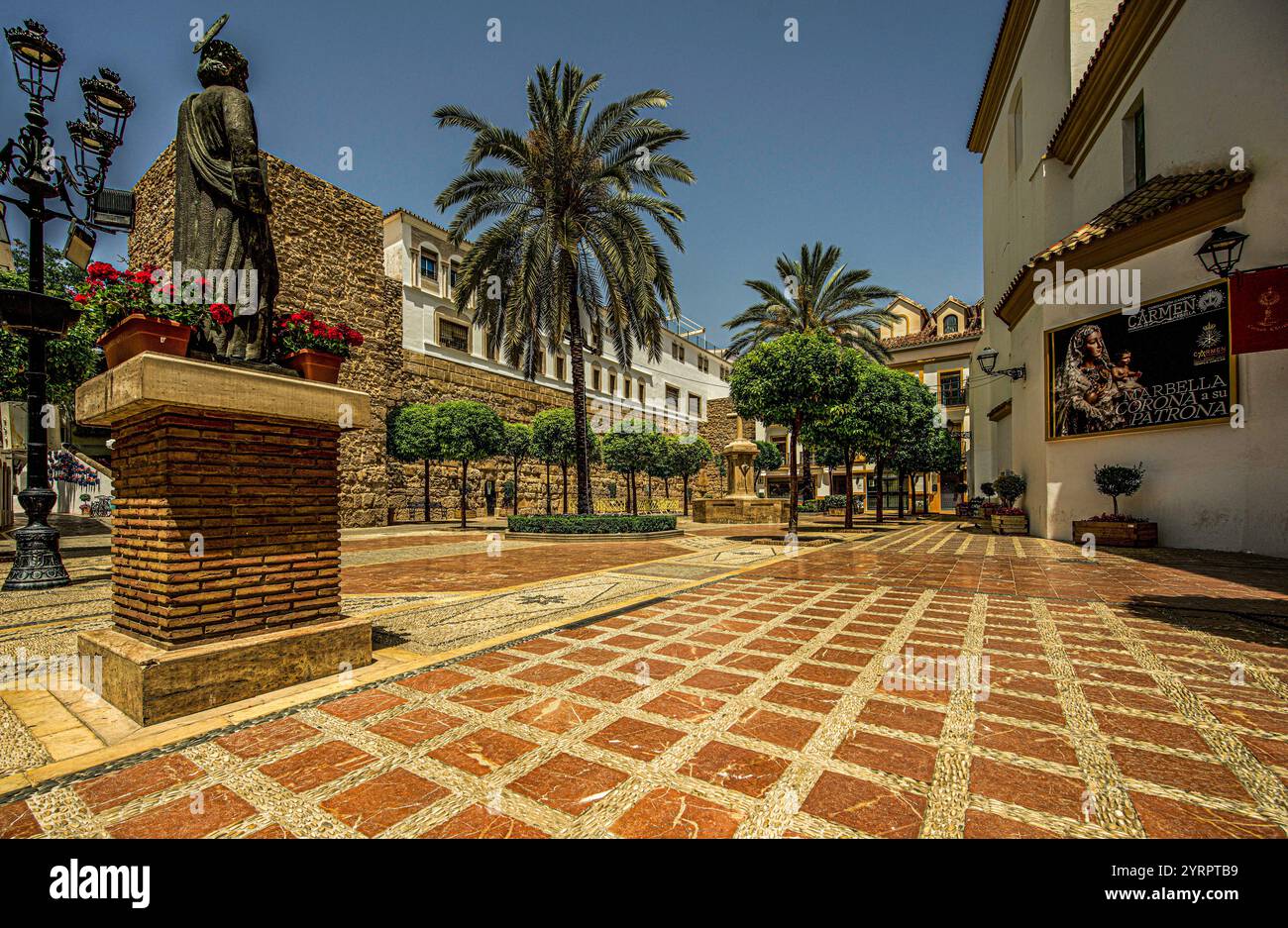 Plaza de la Eglesia with statue of the city patron San Bernabé ...