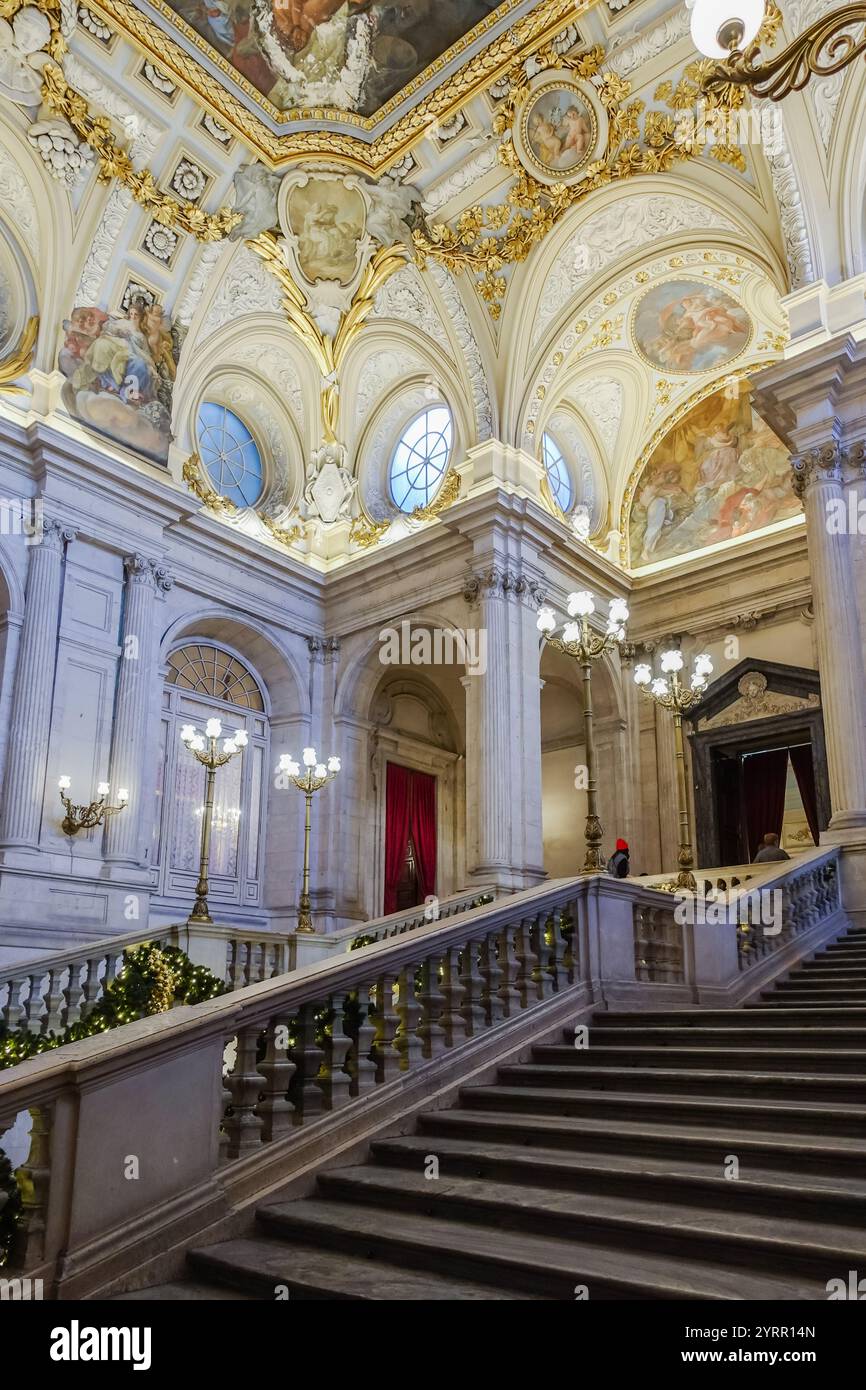 Grand Staircase Inside the Royal Palace of Madrid, Adorned with Marble ...