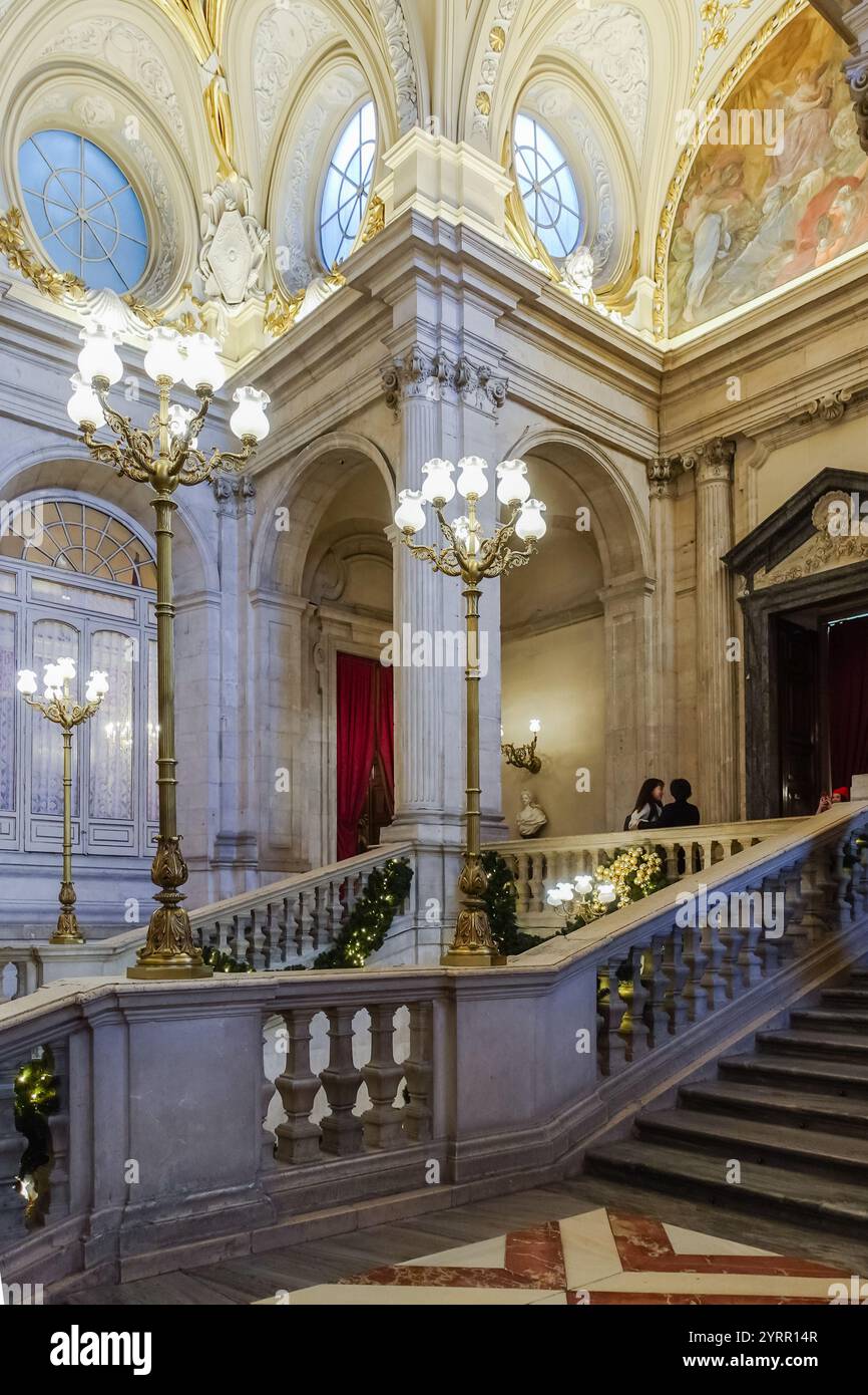 Grand Staircase Inside the Royal Palace of Madrid, Adorned with Marble ...
