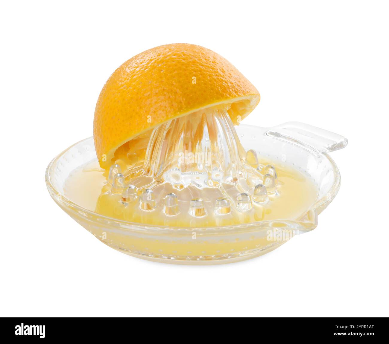 Glass juicer and squeezed orange isolated on white Stock Photo - Alamy