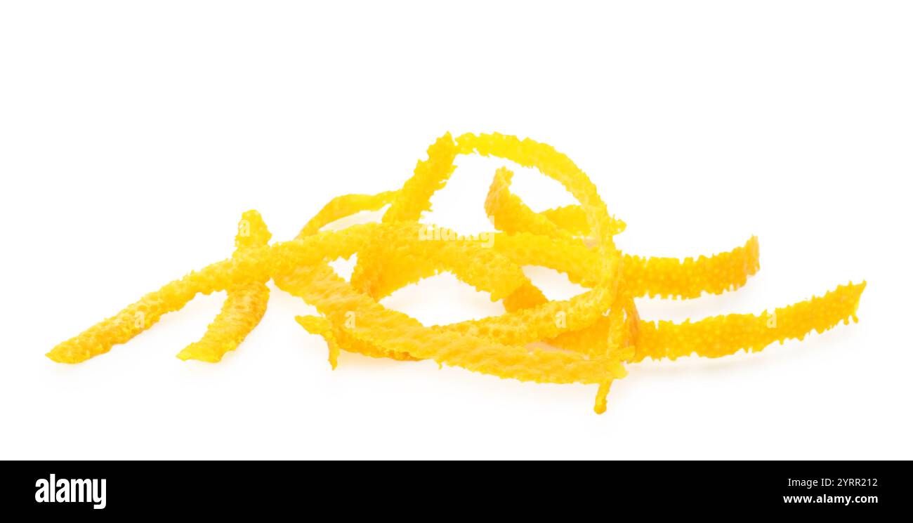 Pile of fresh orange zest isolated on white Stock Photo - Alamy