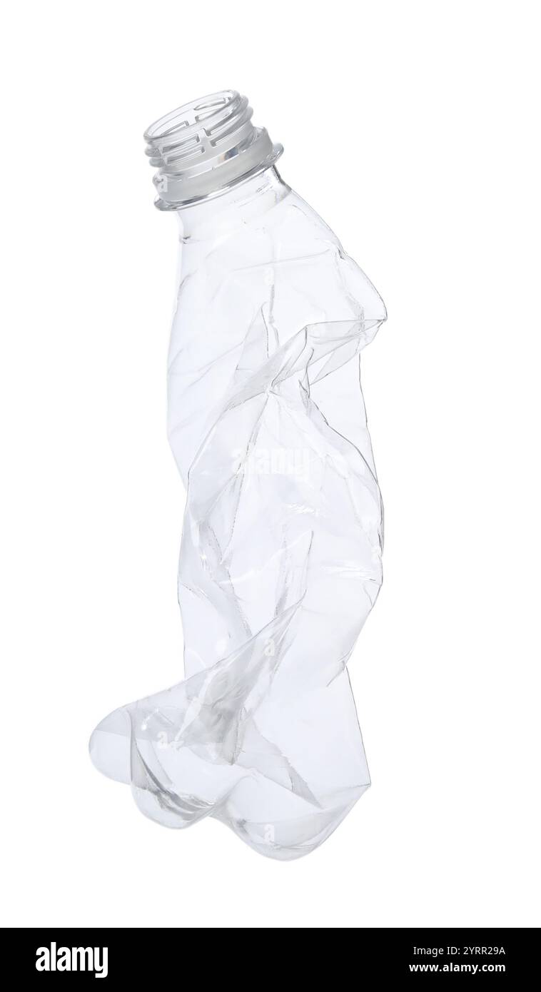 One crumpled plastic bottle isolated on white Stock Photo - Alamy