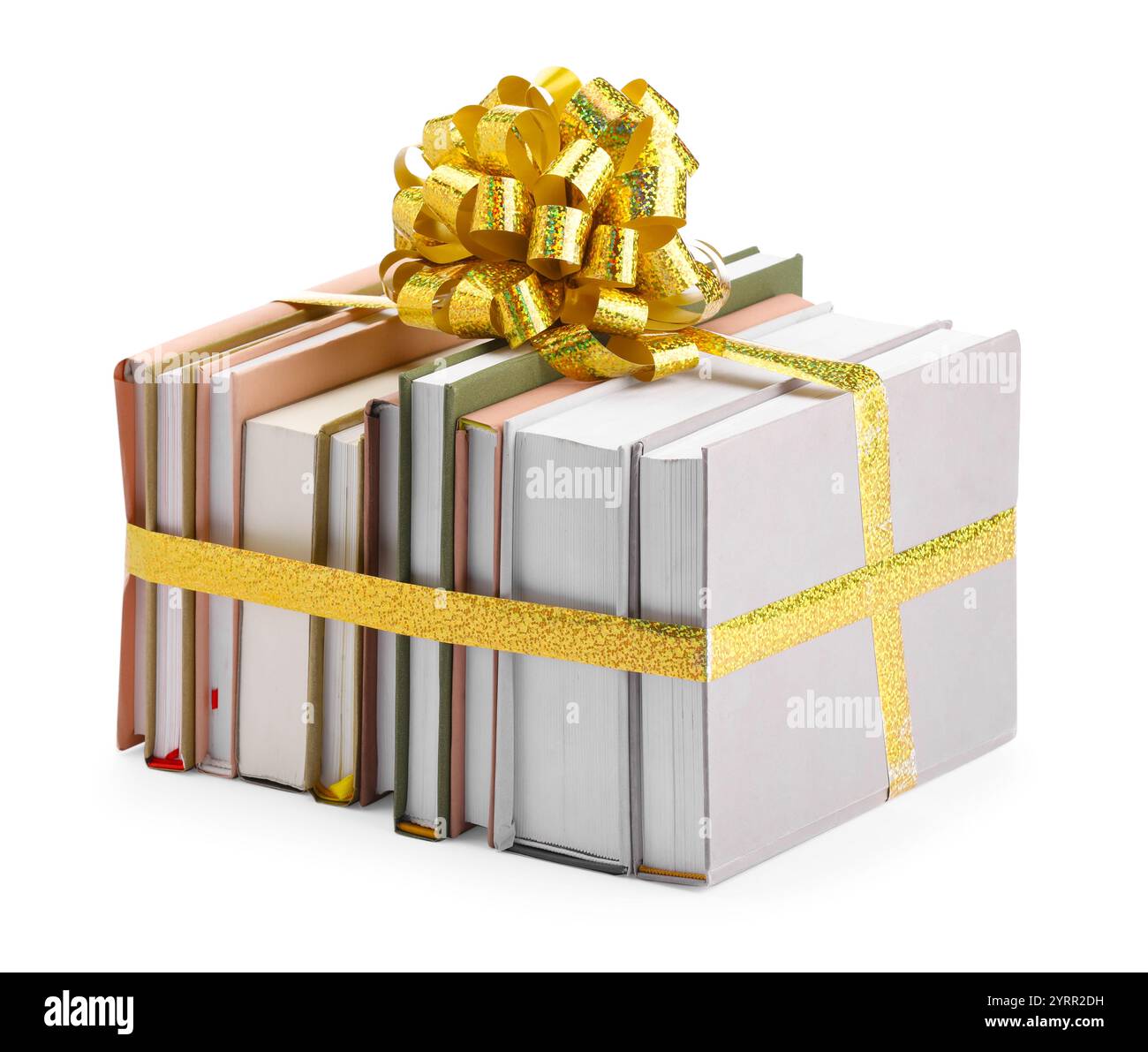 Books with golden bow as gift isolated on white Stock Photo - Alamy