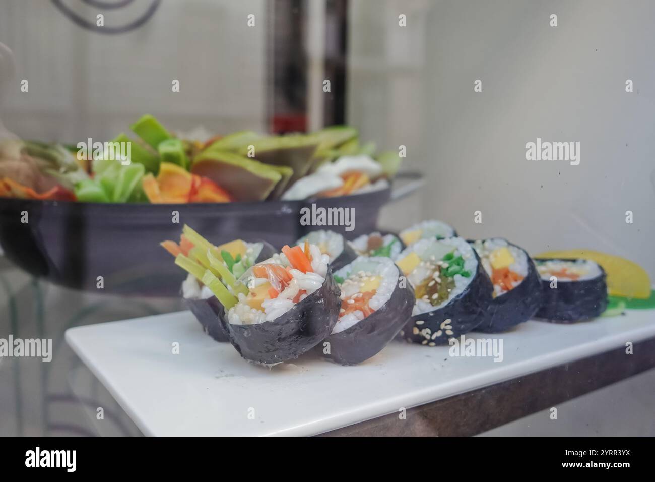 Food Models Demonstrating Korean Dishes in Front of a Korean Restaurant ...