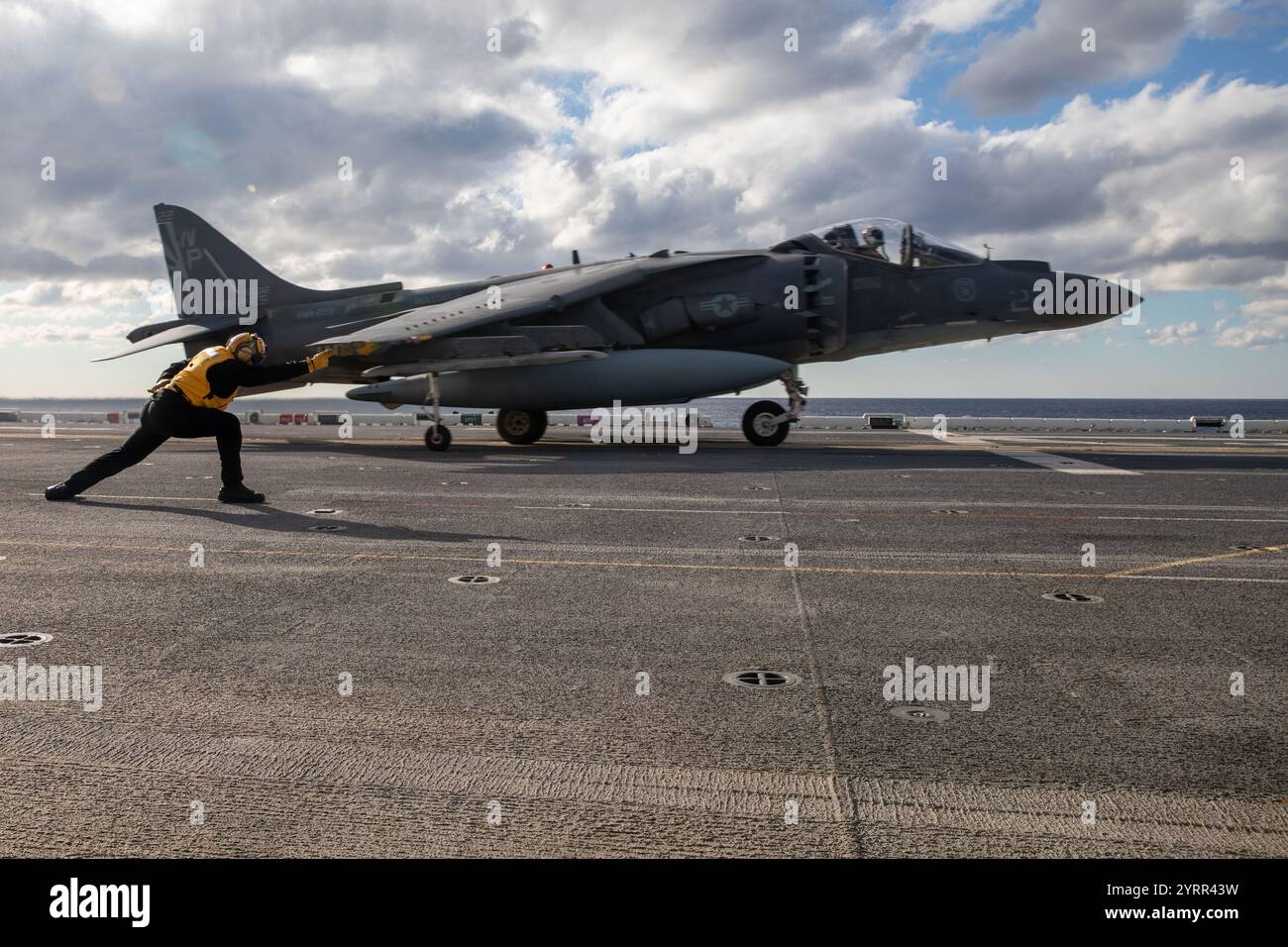 An AV-8B Harrier, assigned to Marine Attack Squadron (VMA) 223, takes ...