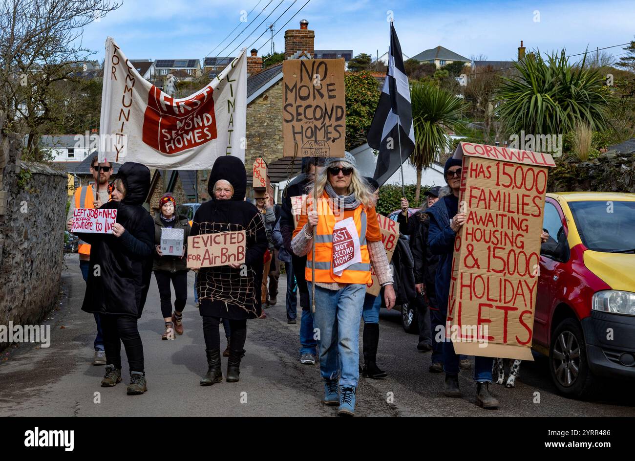 Anti Second Home protest in St Agnes, Cornwall Stock Photo - Alamy