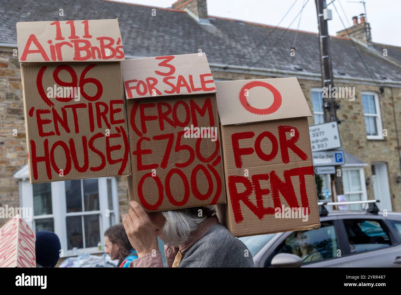 Anti Second Home protest in St Agnes, Cornwall Stock Photo - Alamy
