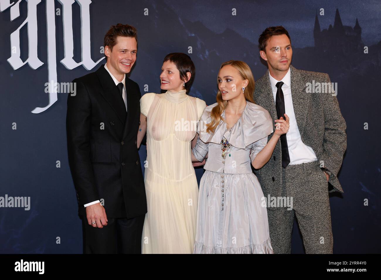 Bill Skarsgard, from left, Emma Corrin, Lily-Rose Depp, and Nicholas ...