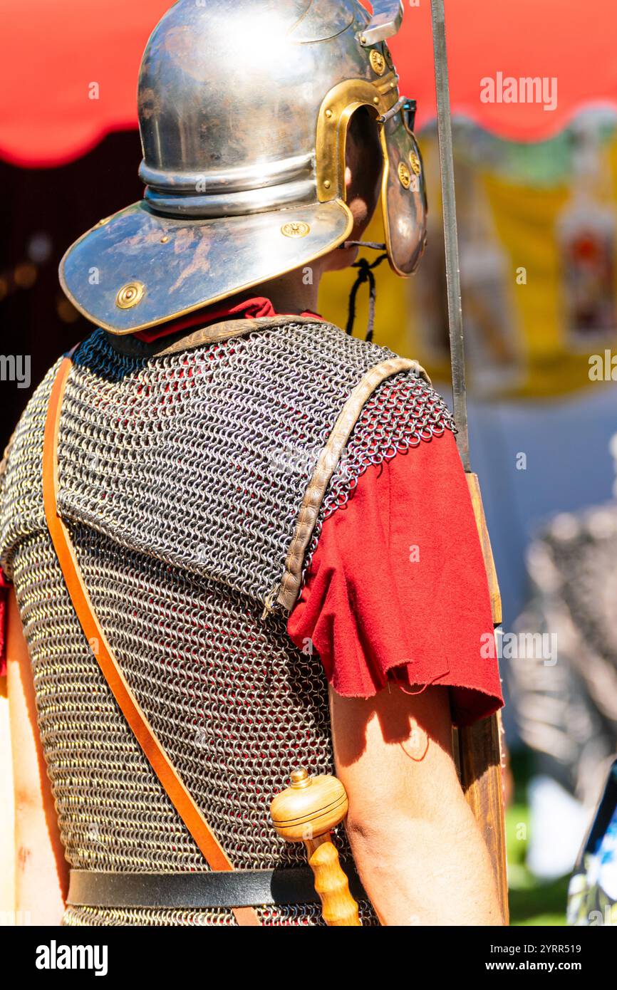 view of a roman legionary with the chain link, gladius and helmet at a ...