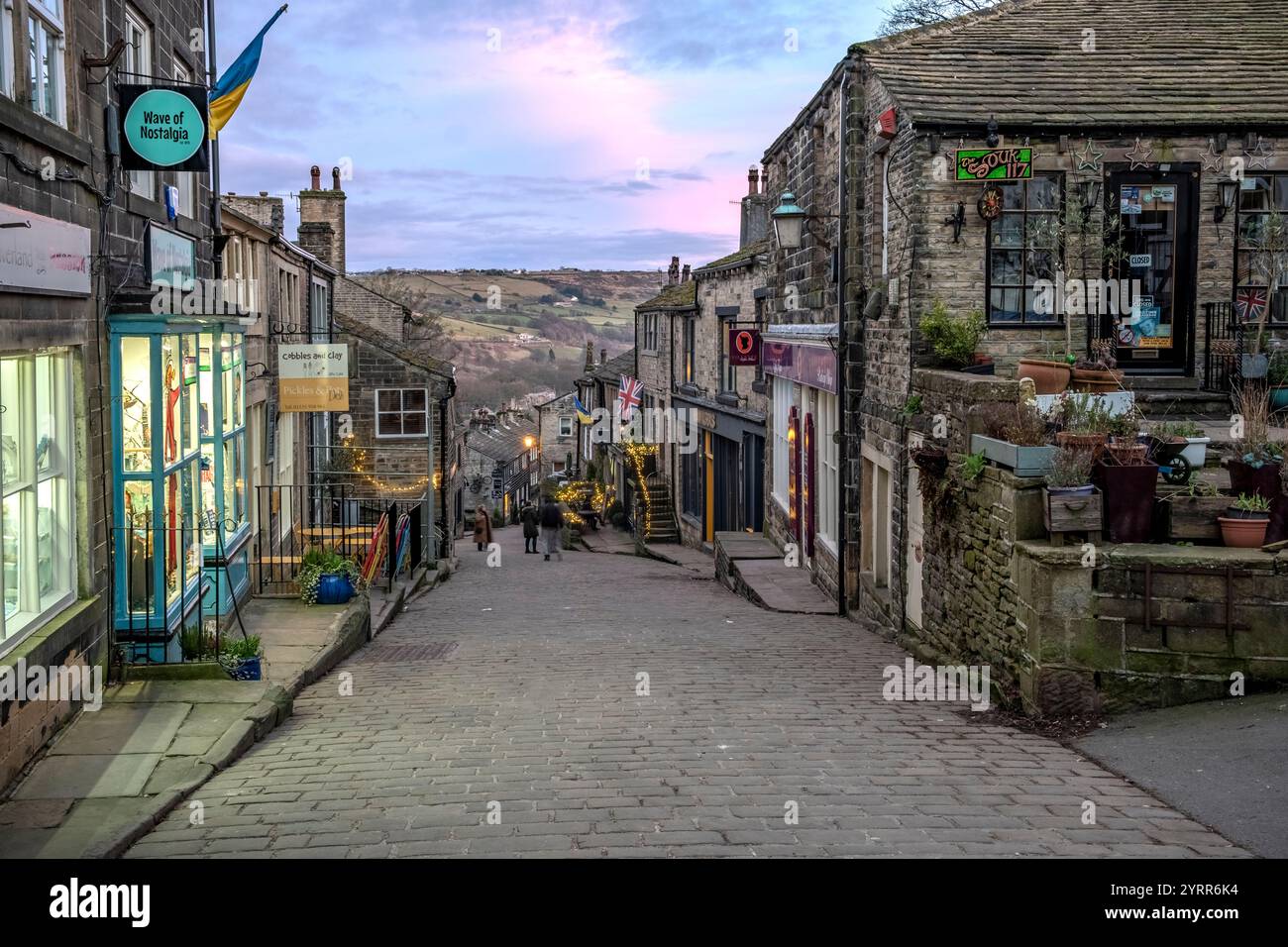 View down Main Street, Haworth Stock Photo - Alamy