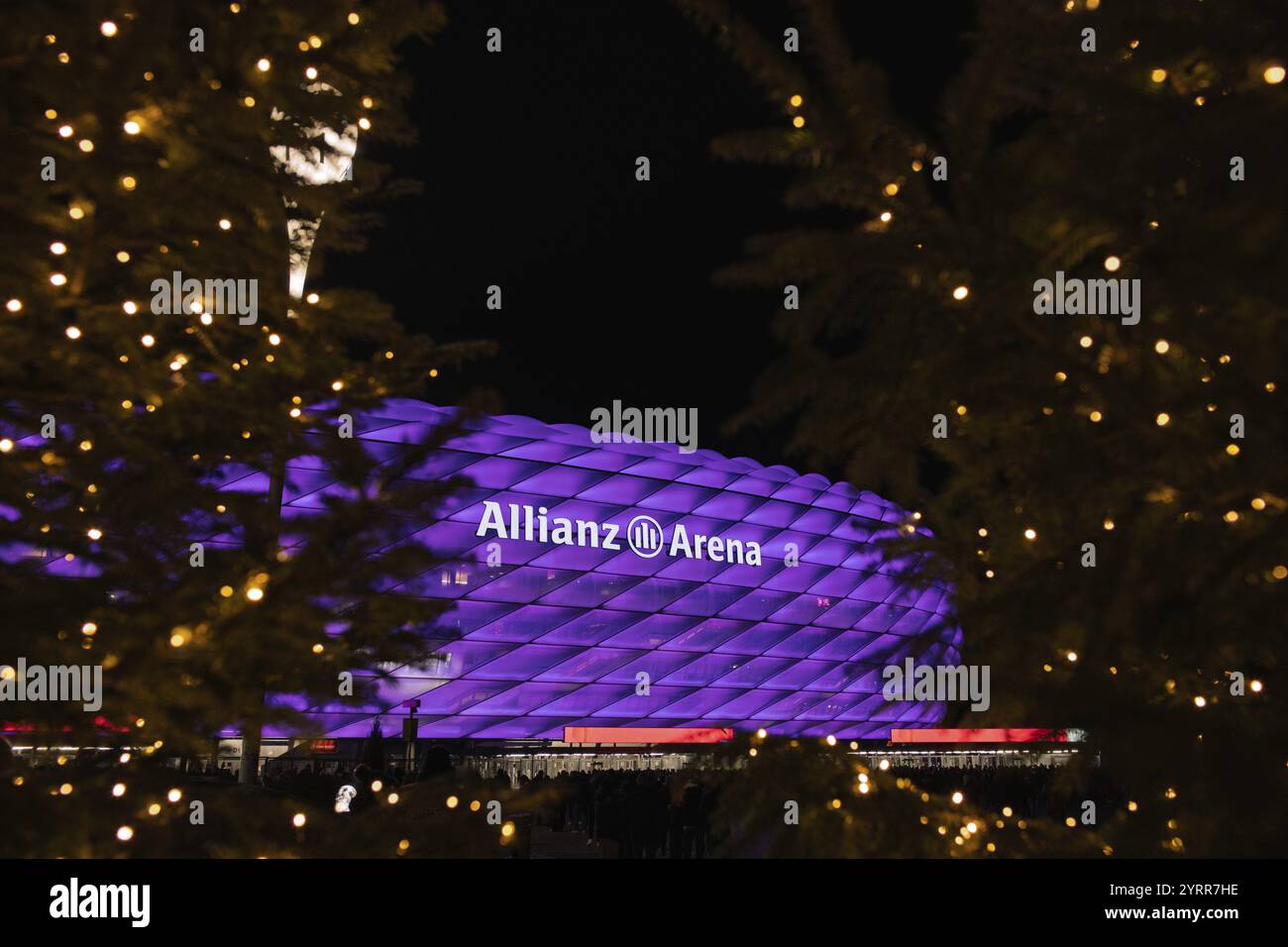 Advent season, Christmas tree in front of Allianz Arena illuminated ...
