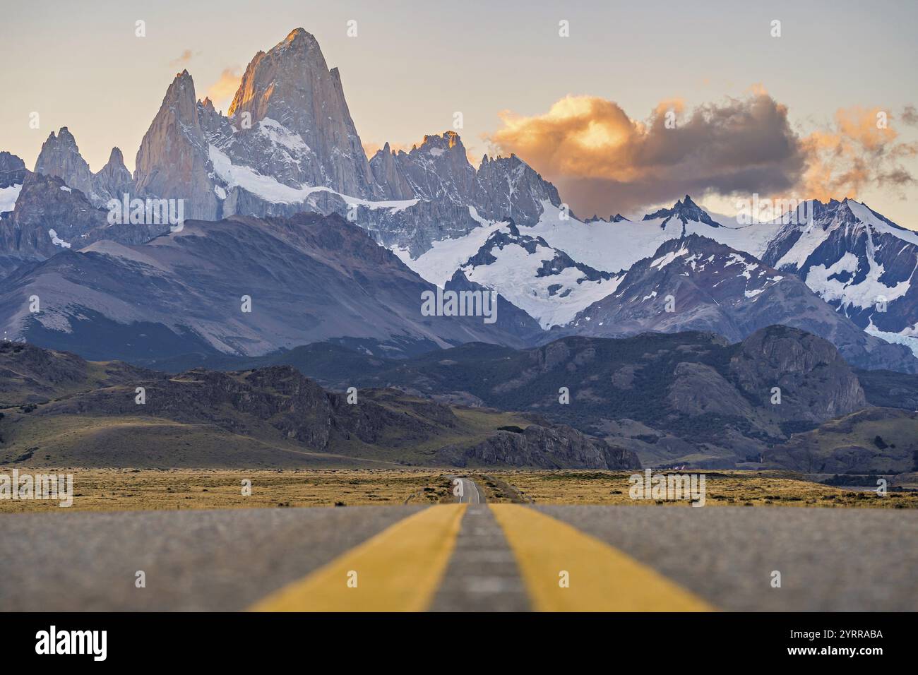 The Ruta Provincial 23 (RP23) road with Mount Fitz Roy in the morning ...
