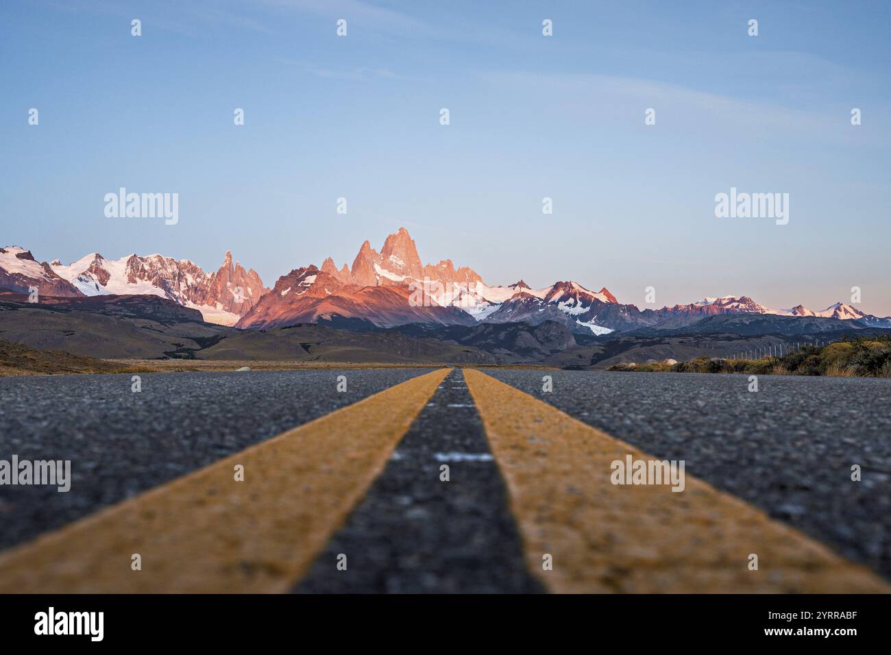 The Ruta Provincial 23 (RP23) road with Mount Fitz Roy in the morning ...