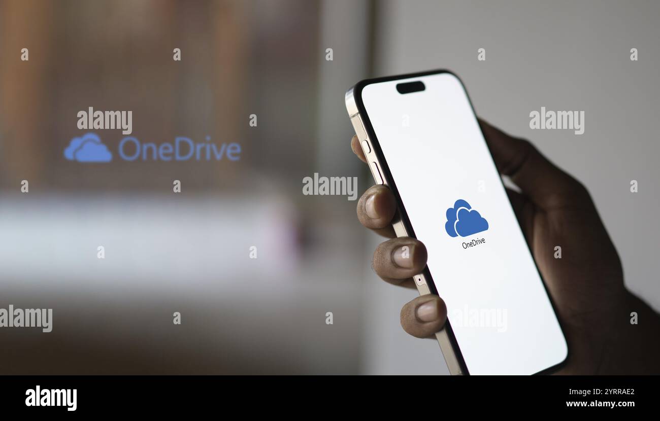 One Drive app for Microsoft logo on the smartphone screen Stock Photo ...