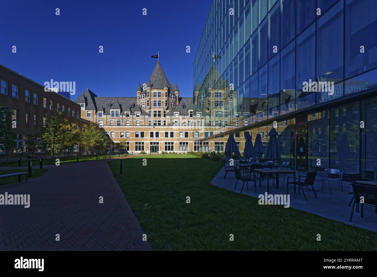 Architecture, former Viger Train Station between modern buildings ...