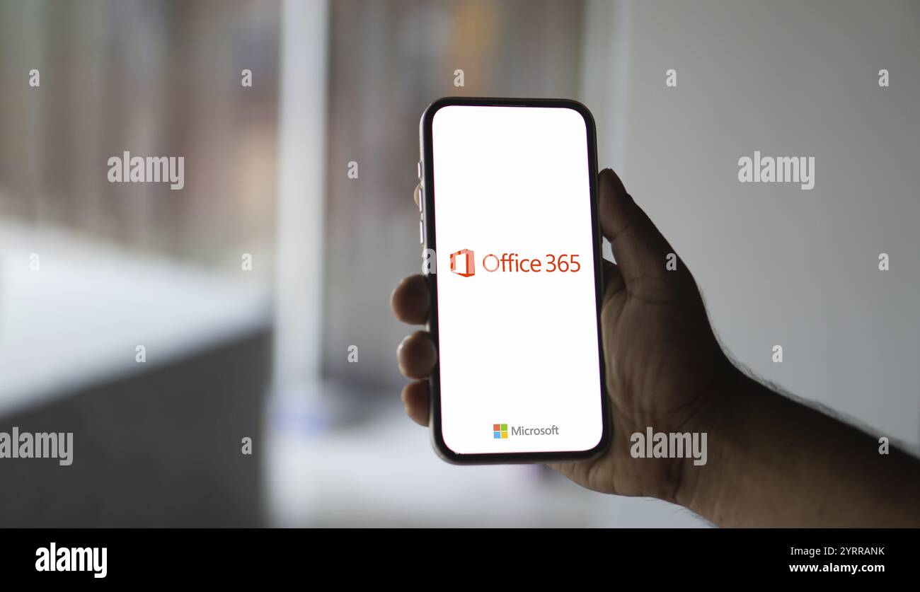 Dhaka, Bangladesh 04 Sep 2024:Microsoft Office 365 logo is seen on a smartphone and a pc screen ...