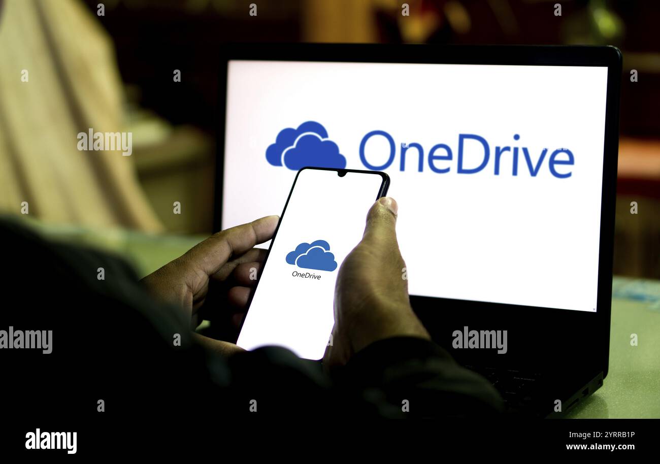 One Drive app for Microsoft logo on the smartphone screen Stock Photo ...