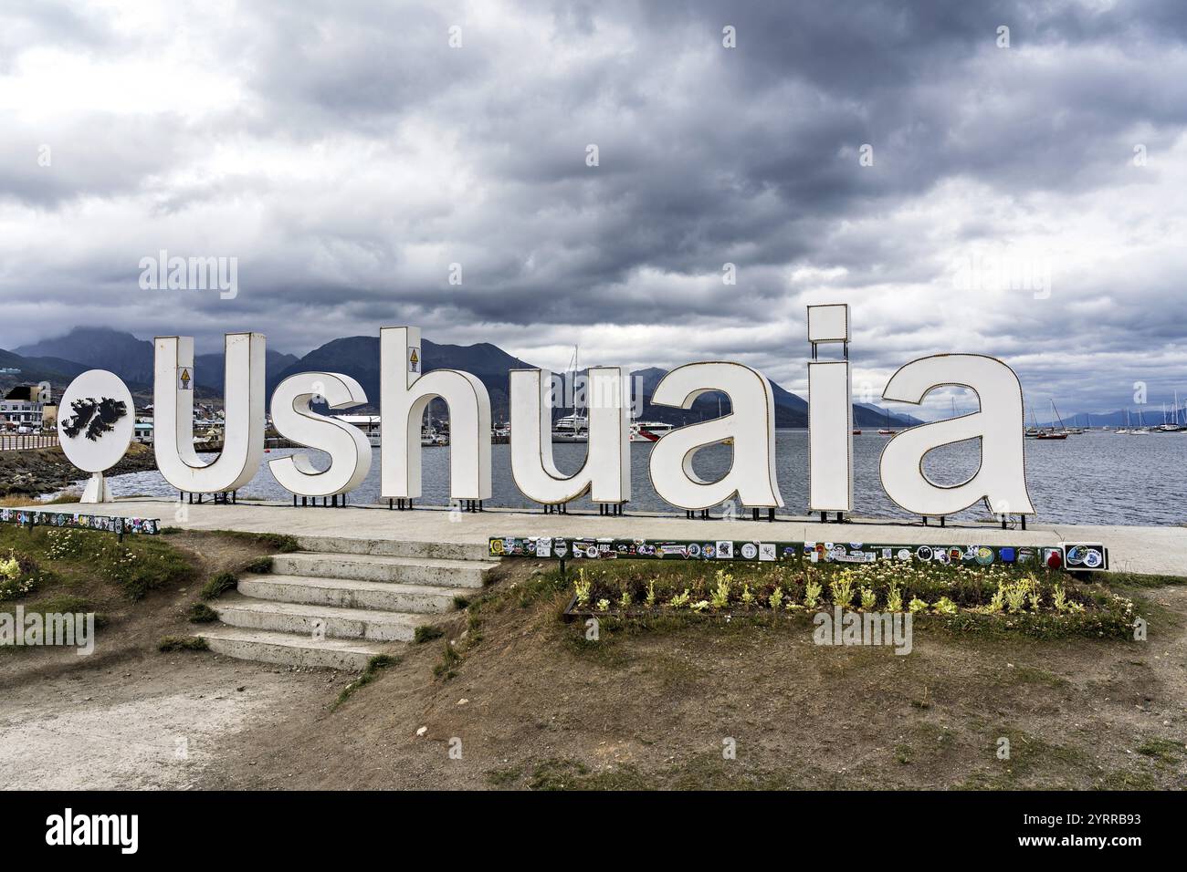 The lettering of the city of Ushuaia, Tierra del Fuego province ...